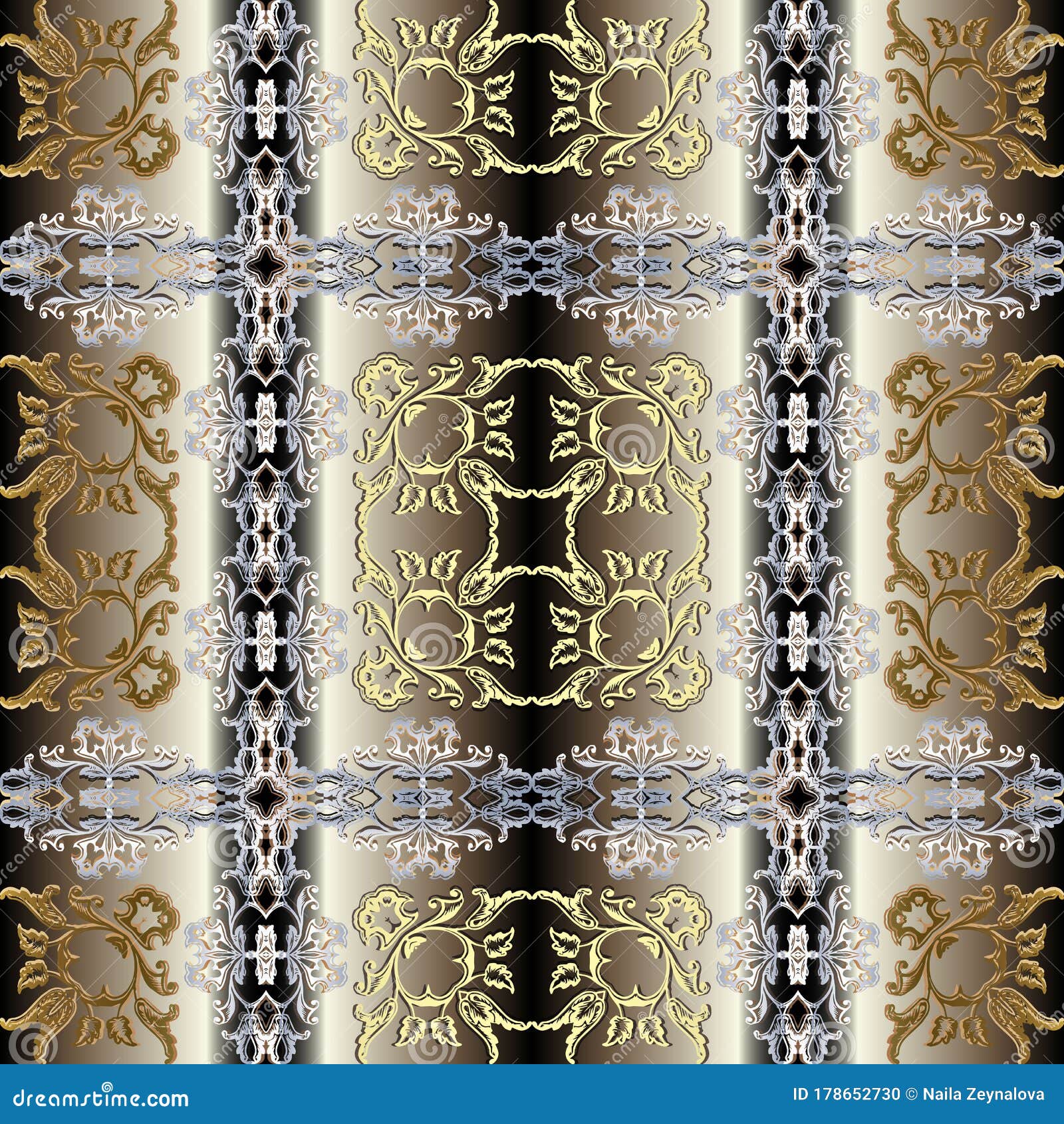 Gold Baroque Vector Seamless Pattern. Old Style Floral Damask ...