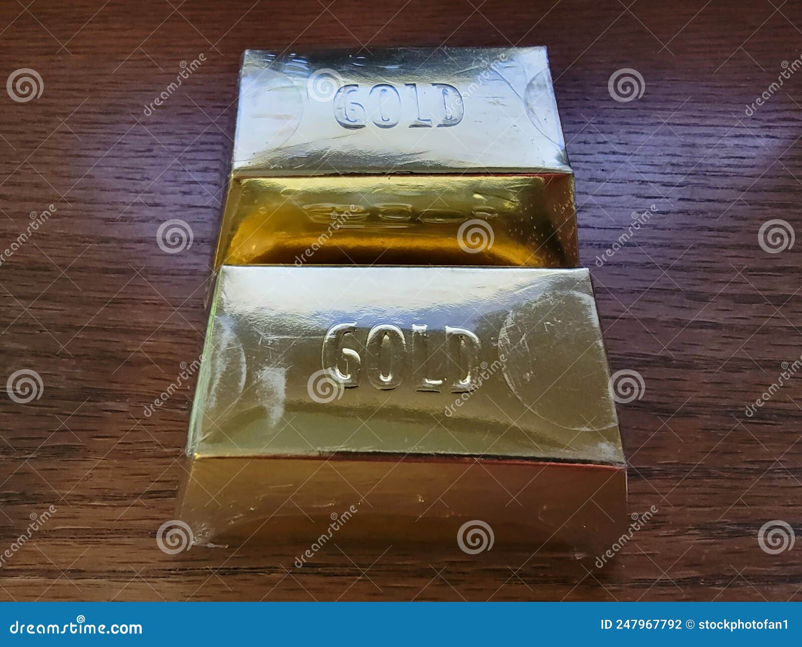 Gold Bars or Blocks on Wood Desk or Surface Stock Photo - Image of ...