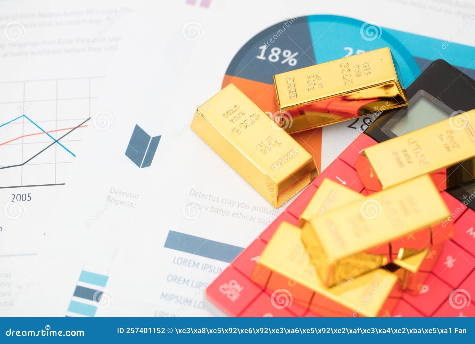 Gold Bars and Calculator on the Data File Stock Photo - Image of symbol ...