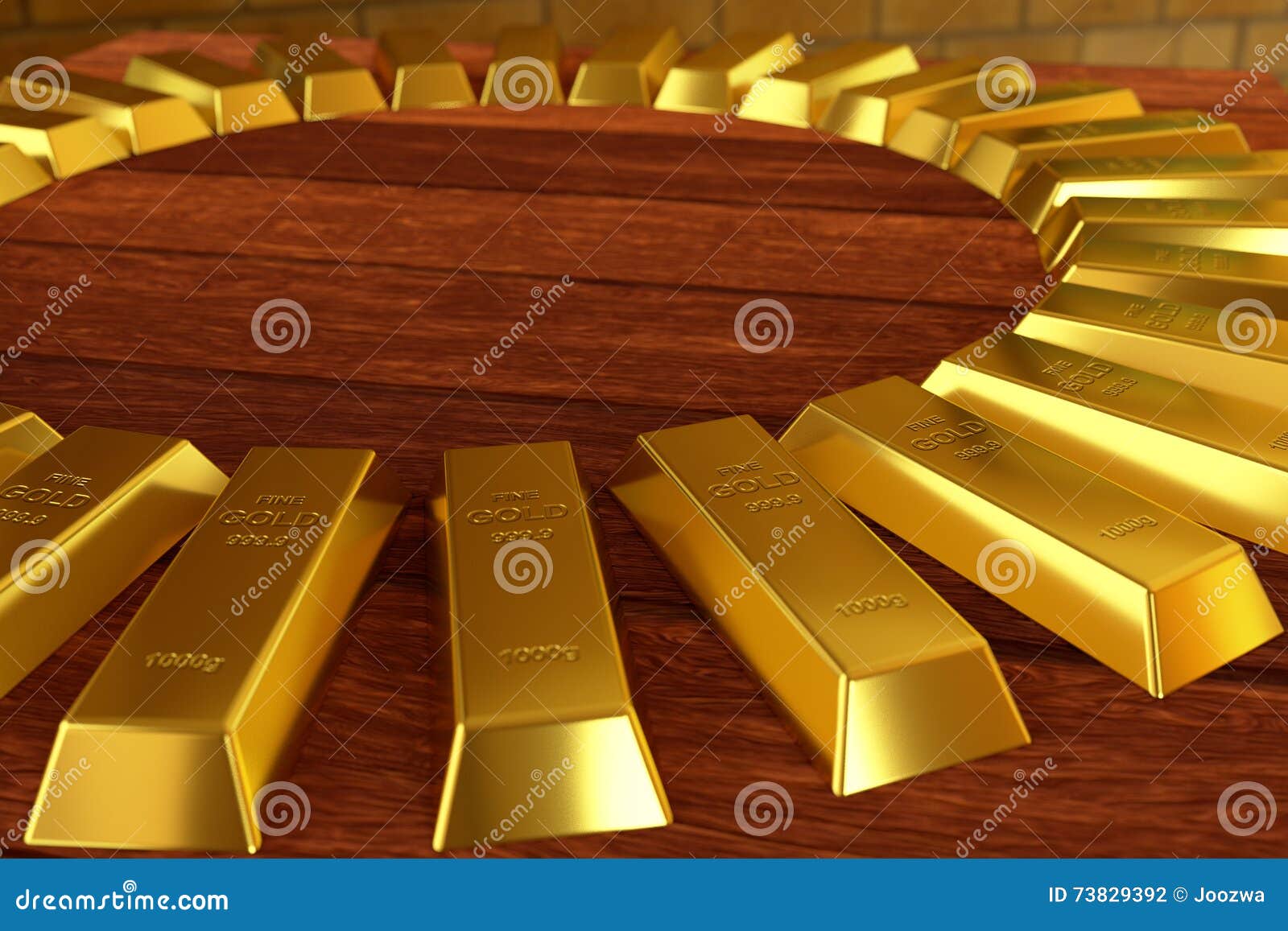 Gold Bars in Circle Shape on the Planks Stock Illustration ...