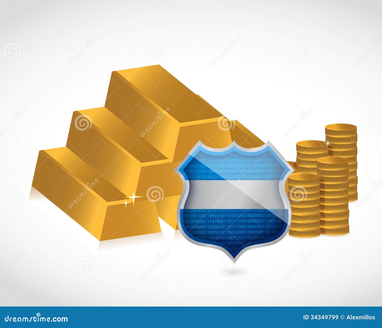 Gold Bars and Coins Shield Illustration Stock Illustration ...