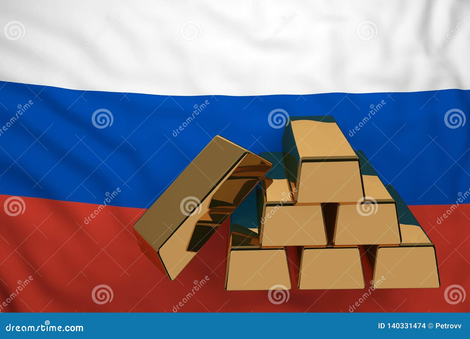 Gold bars on flag Russia stock illustration. Illustration of symbol ...