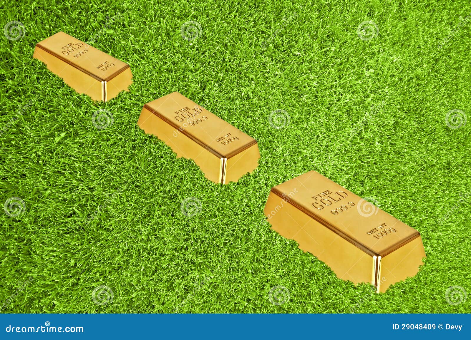 Gold bars in green grass stock image. Image of closeup - 29048409