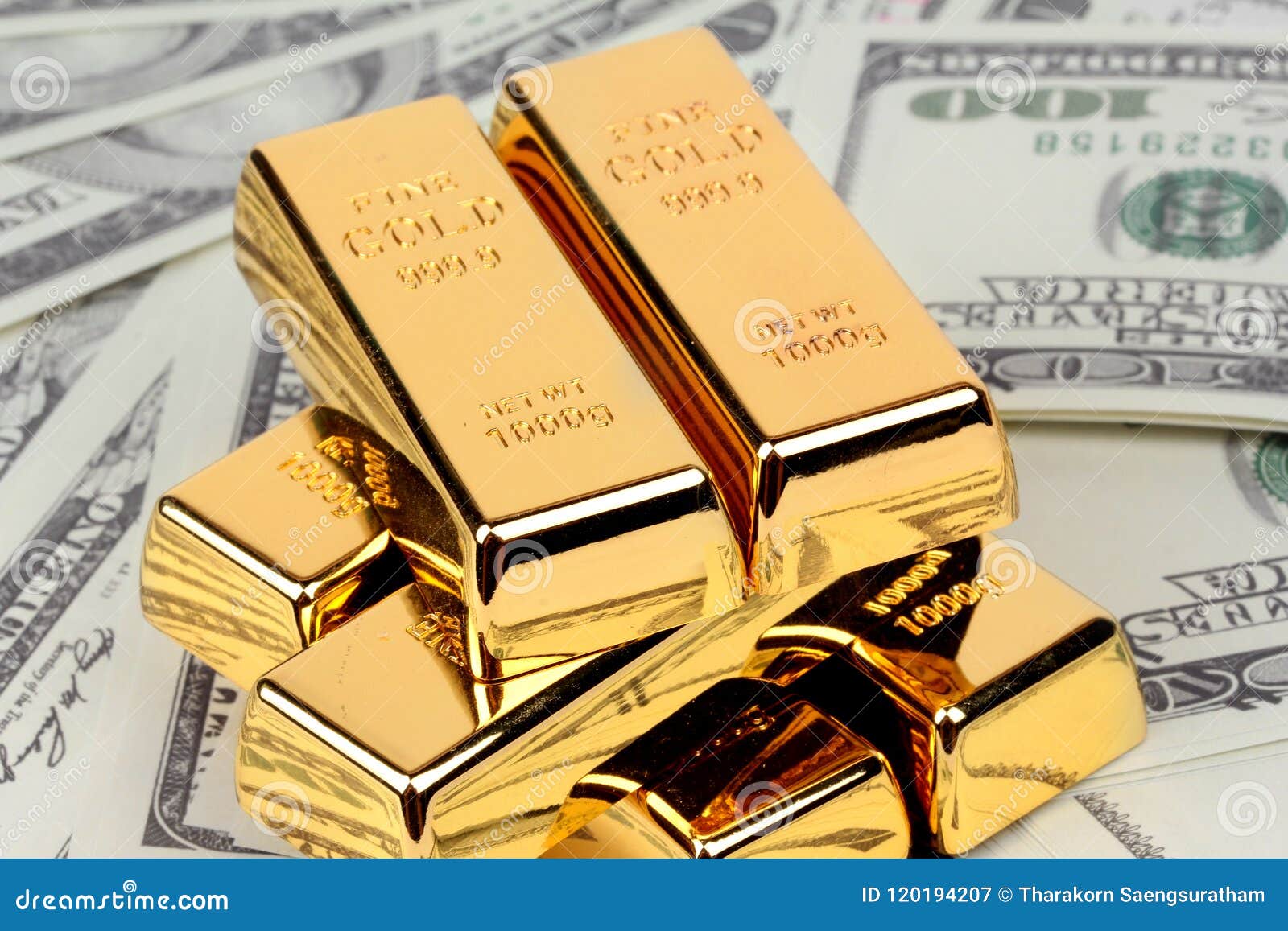 6 Gold Bars 1 Kg, Paced on on Bank Note. Stock Image - Image of ...