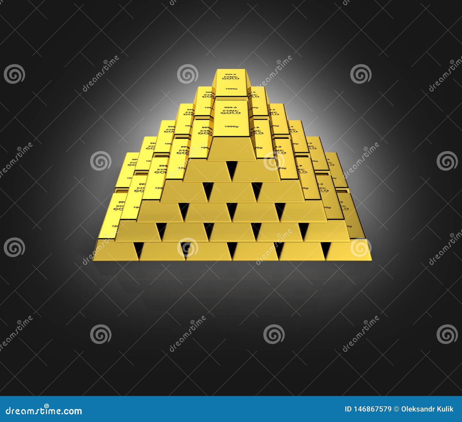 Gold Bars In A Pyramid On Black Gradient Background 3d Stock ...