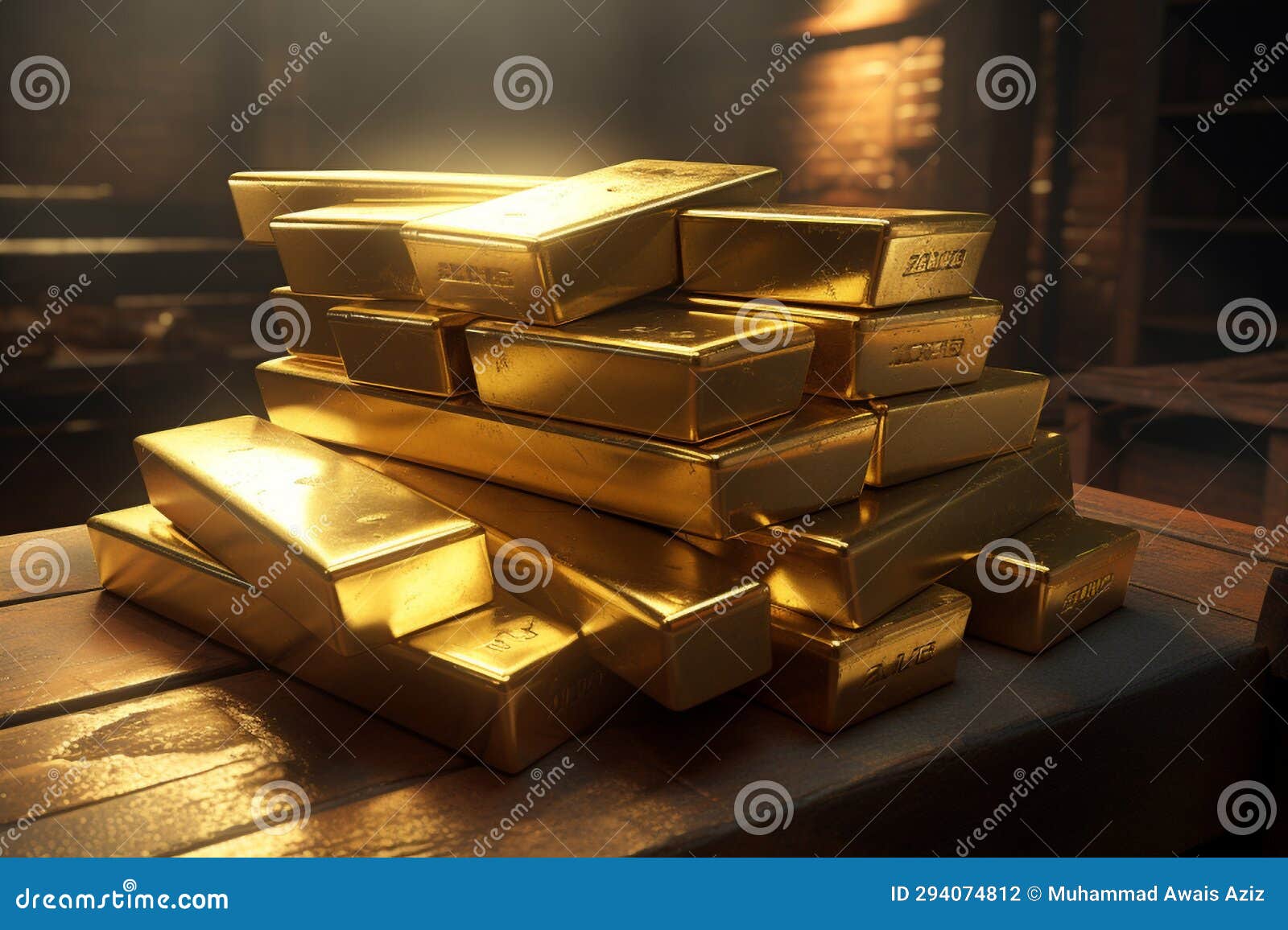 Gold Bars Stacked on Each Other in a Pile of Gold Bars Stock Photo ...