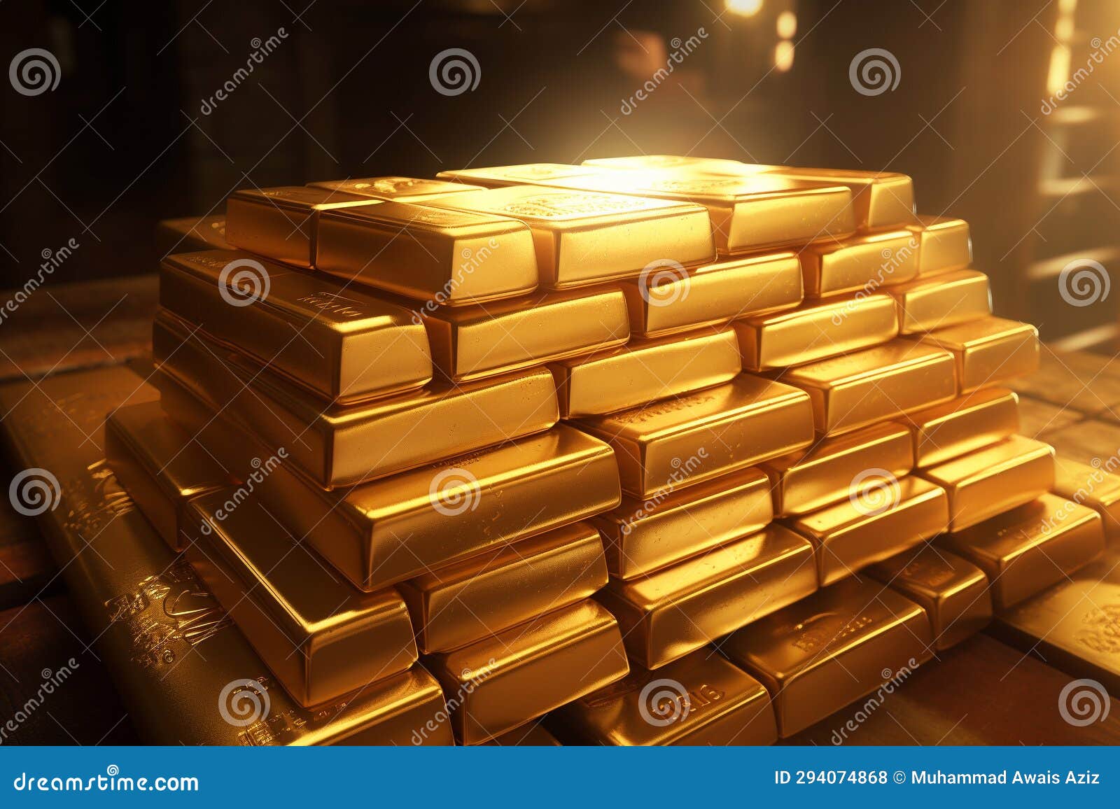 Gold Bars Stacked on Each Other in a Pile of Gold Bars Stock Photo ...