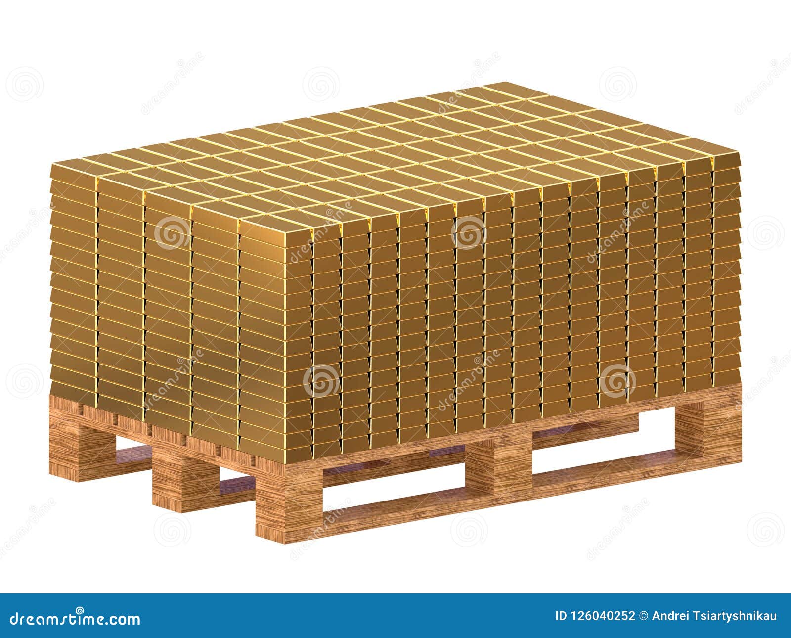 Gold Bars Stacked on a Pallet. Storage of Gold. 3D Rendering Stock ...