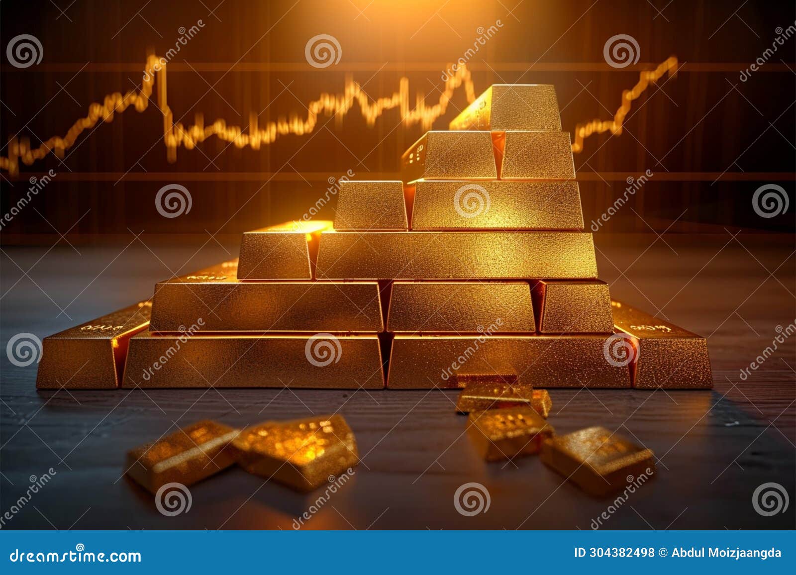 Gold Bars on Table with an Upward Graph, Symbolizing Prosperity Stock ...