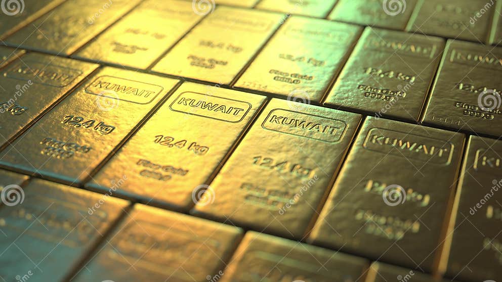 Gold Bars with KUWAIT Text. 3d Rendering Stock Illustration ...