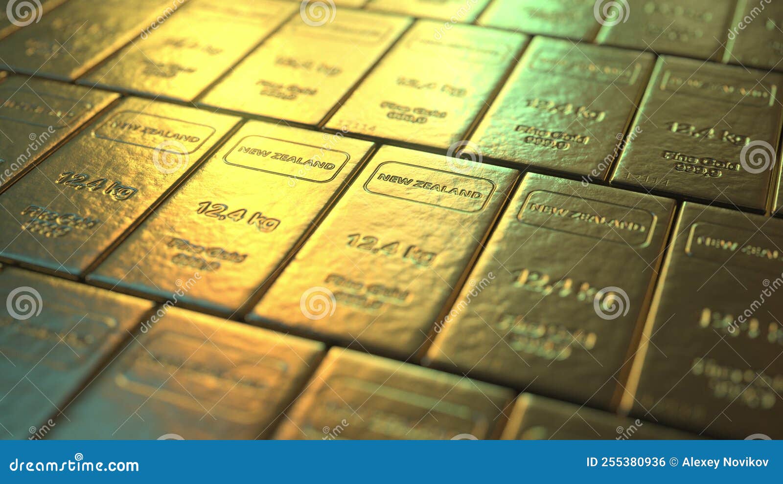 NEW ZEALAND Text on Gold Bars. 3d Rendering Stock Illustration ...