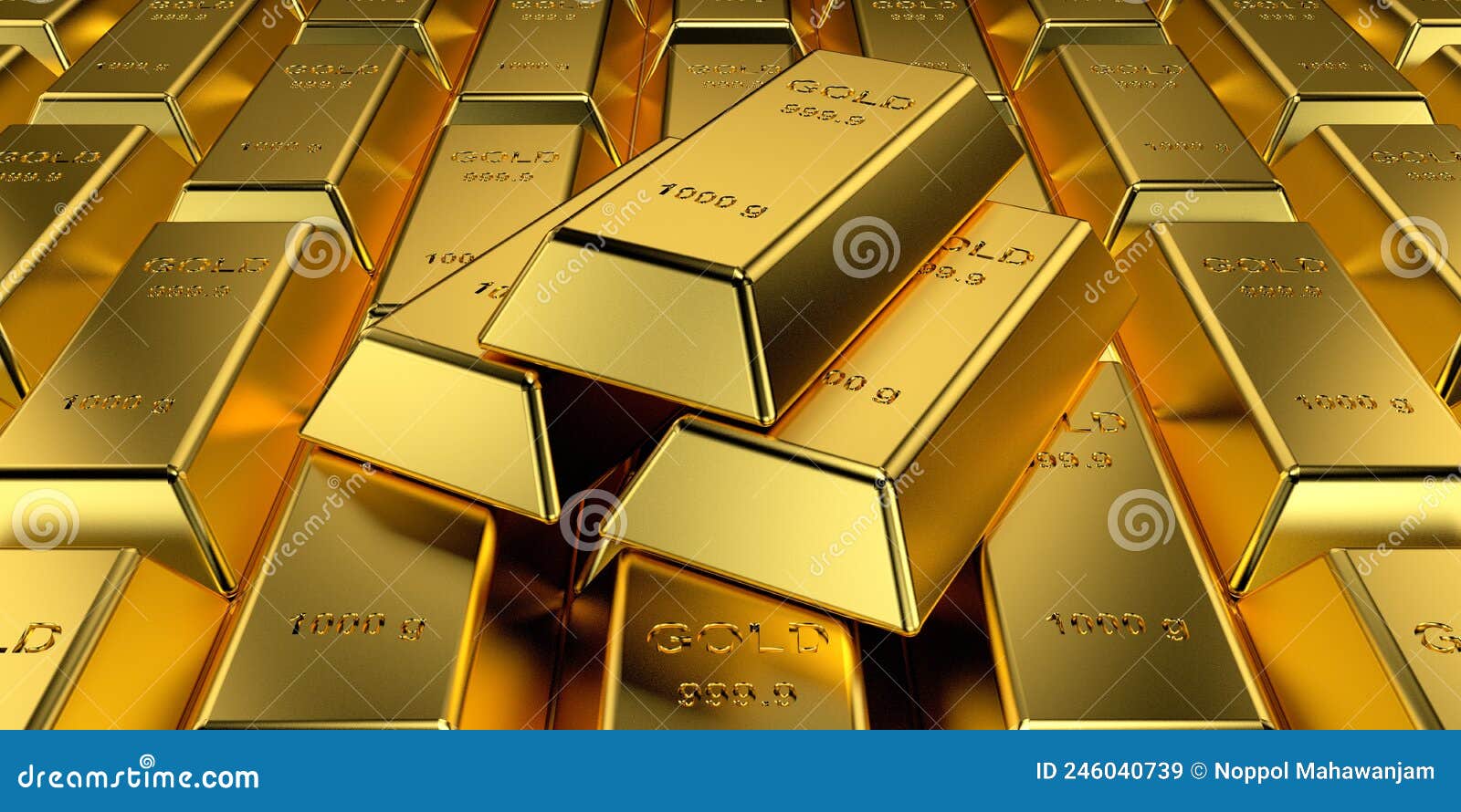 Gold Bars for Website Banner. 3D Rendering Stock Illustration ...