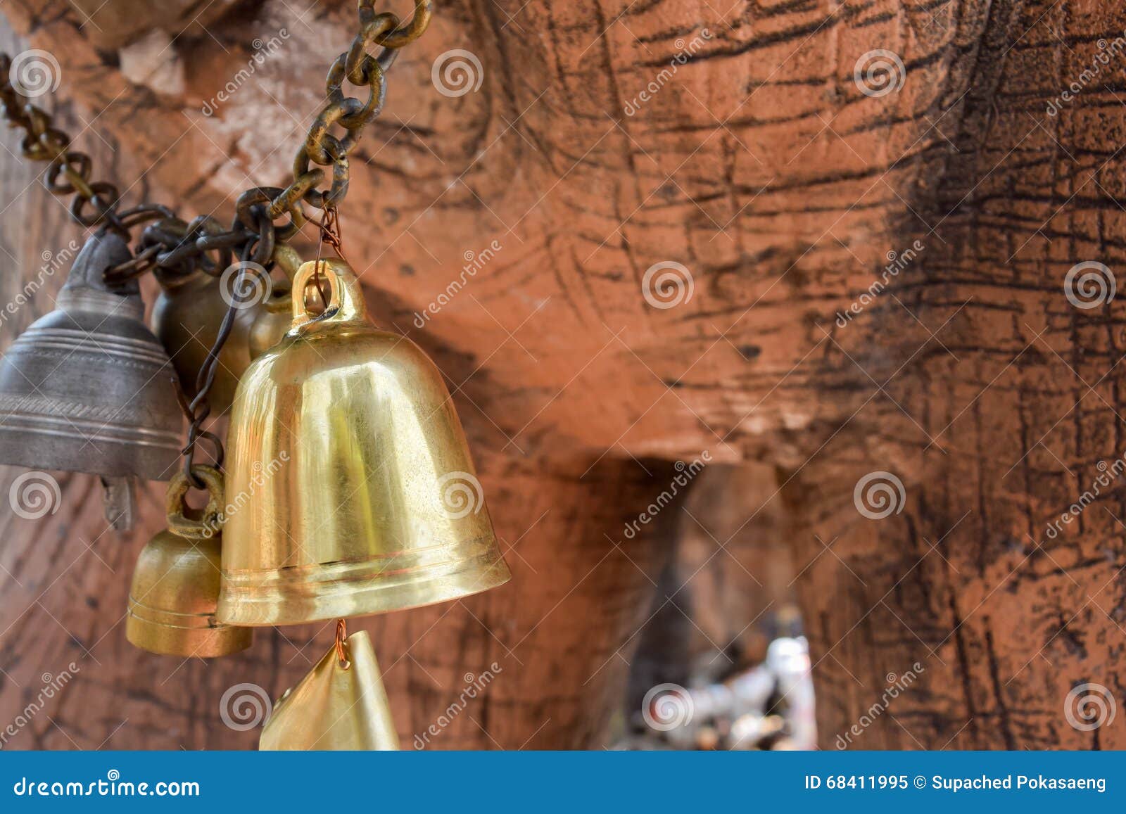 Gold Bell Hang on the Chain Stock Image - Image of green, sound: 68411995