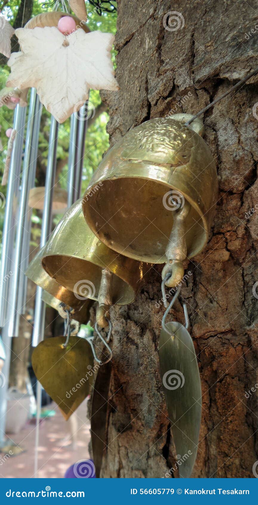 Gold bells on the big tree stock image. Image of hang - 56605779