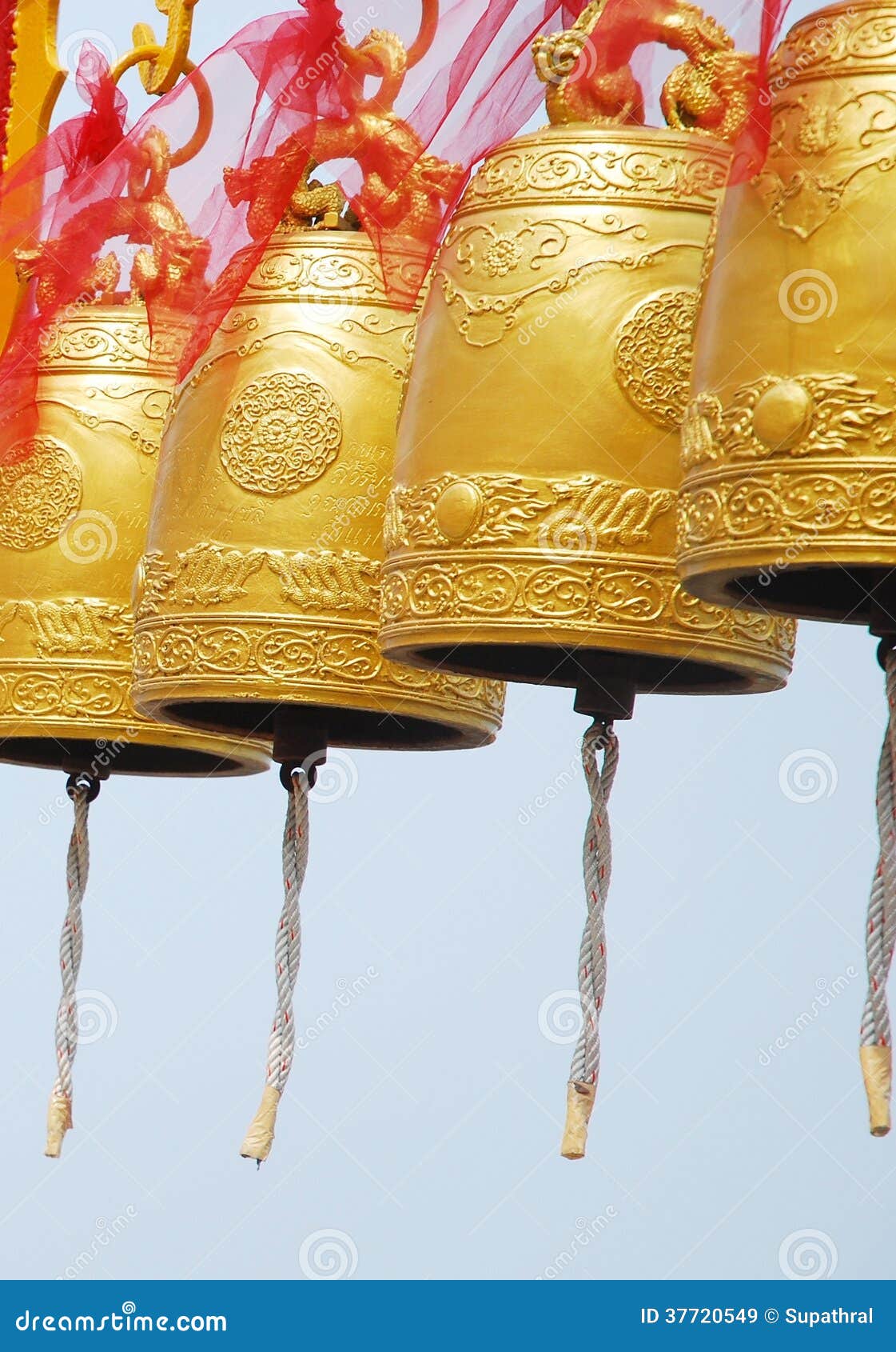 Gold Bells at Chinese Temple in Thailand. Stock Image - Image of ...