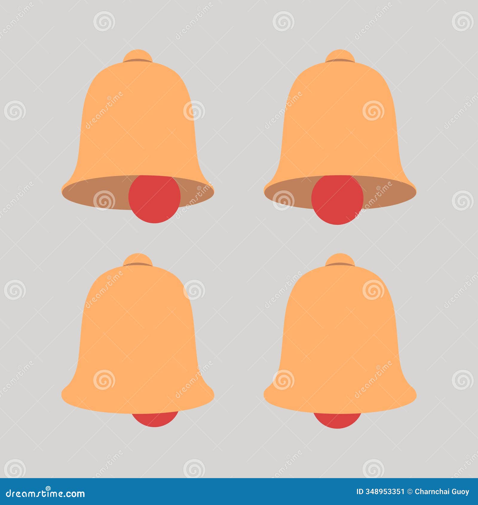 Gold Bells with Red Clappers Hand Drawn Flat Design Illustration Set ...