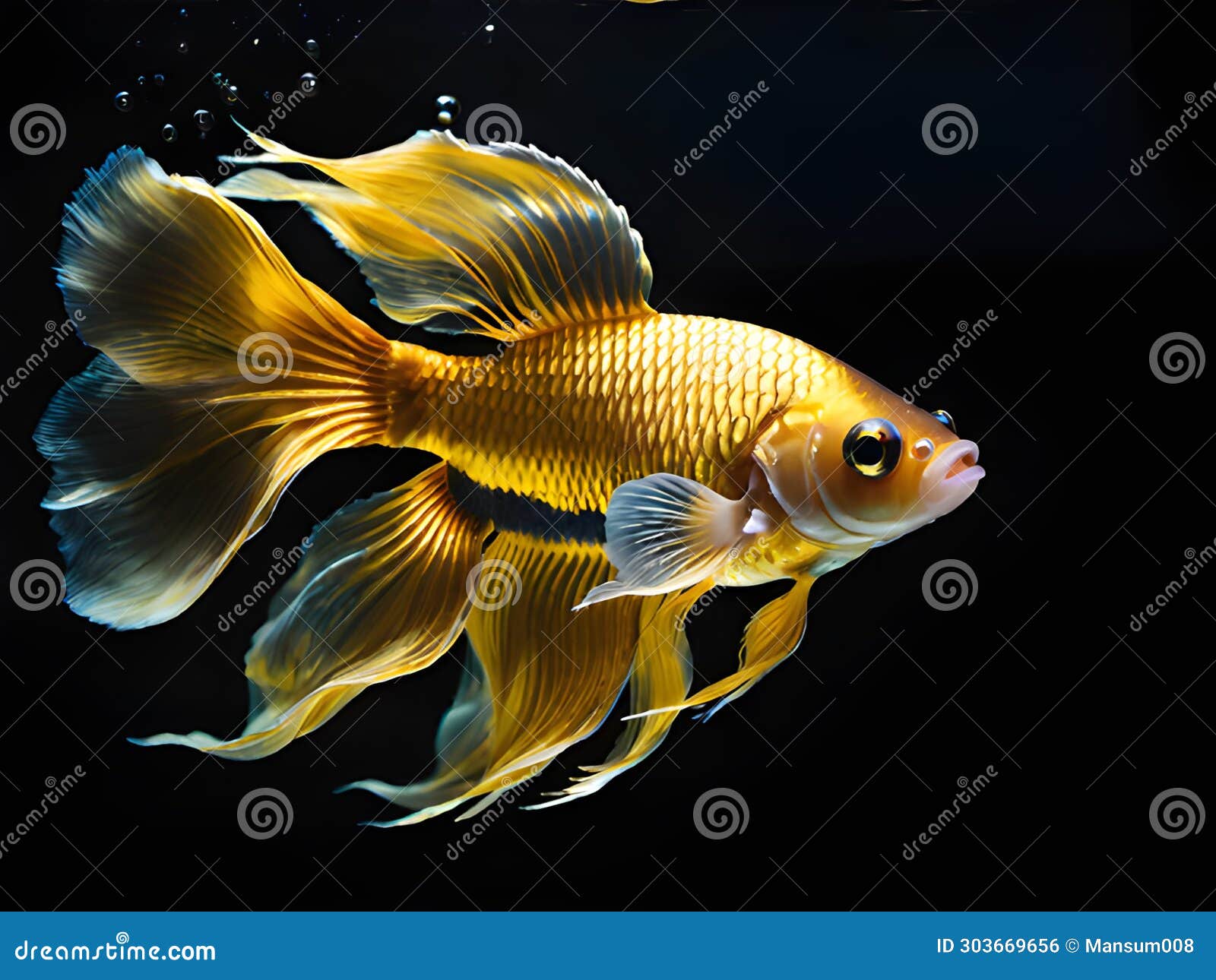 Gold Betta Fish in Water on Black Stock Illustration - Illustration of ...