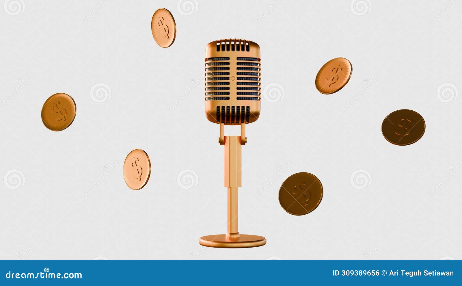Gold Bidirectional Microphone with Stack of Gold Coins Stock ...