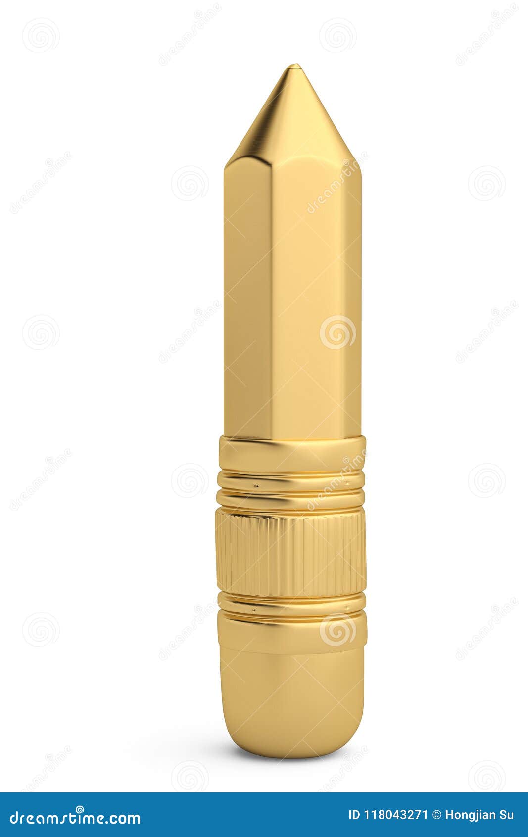 Gold Big Pencil on White Background.3D Illustration. Stock Illustration ...