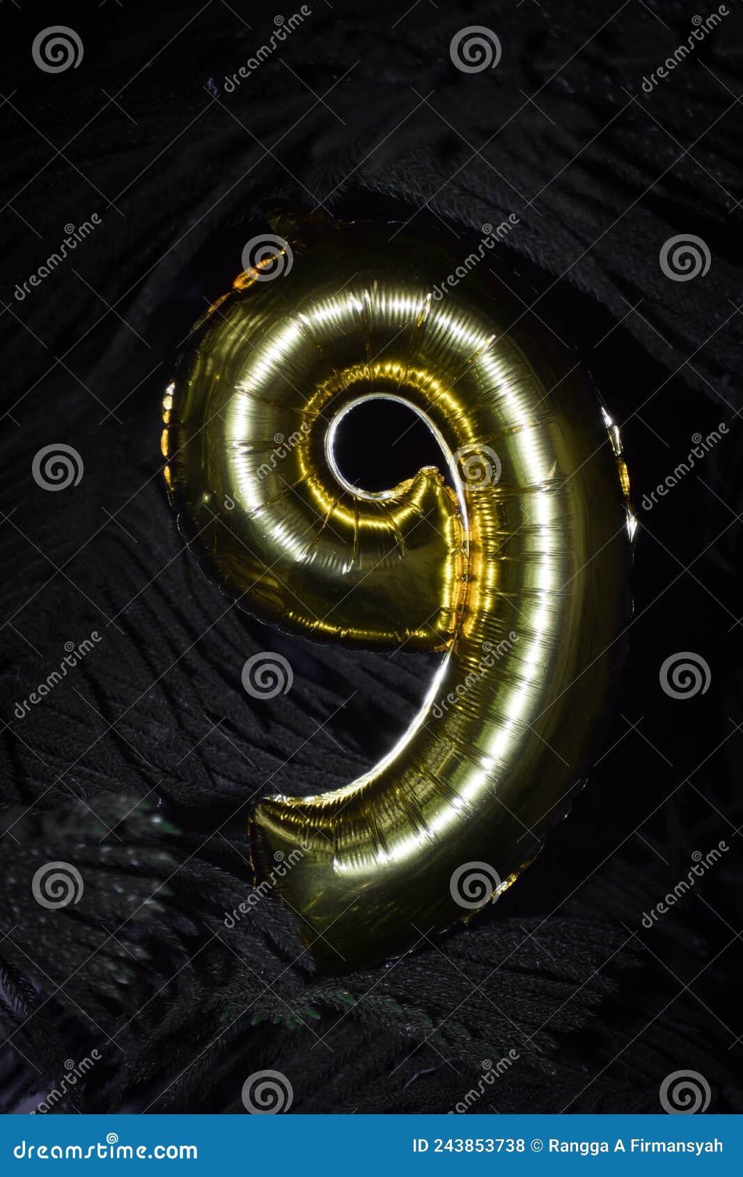 Gold birthday Nine ballon stock photo. Image of hanging - 243853738