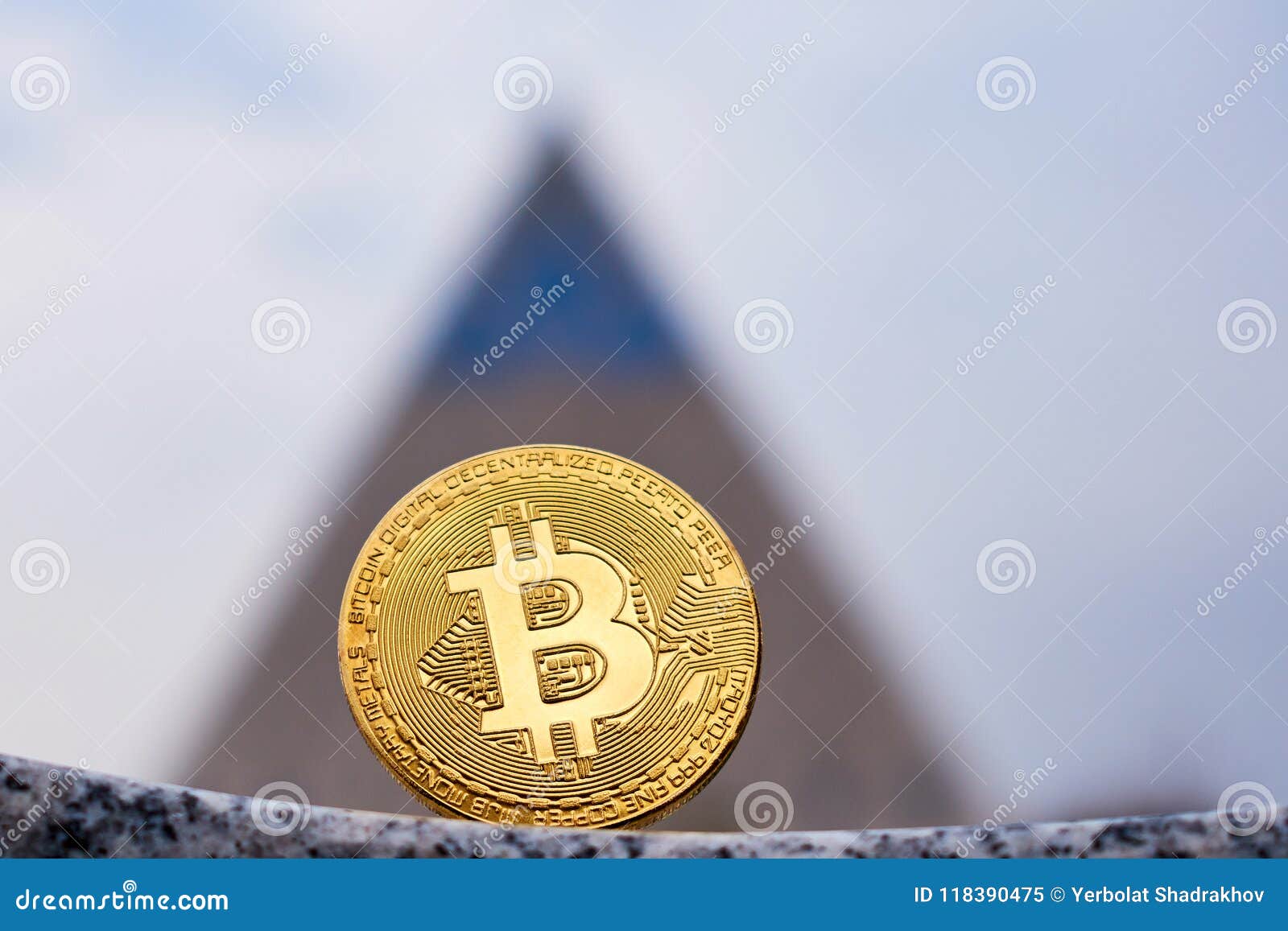 Gold Bitcoin in the Background of the Pyramid Stock Image - Image of ...