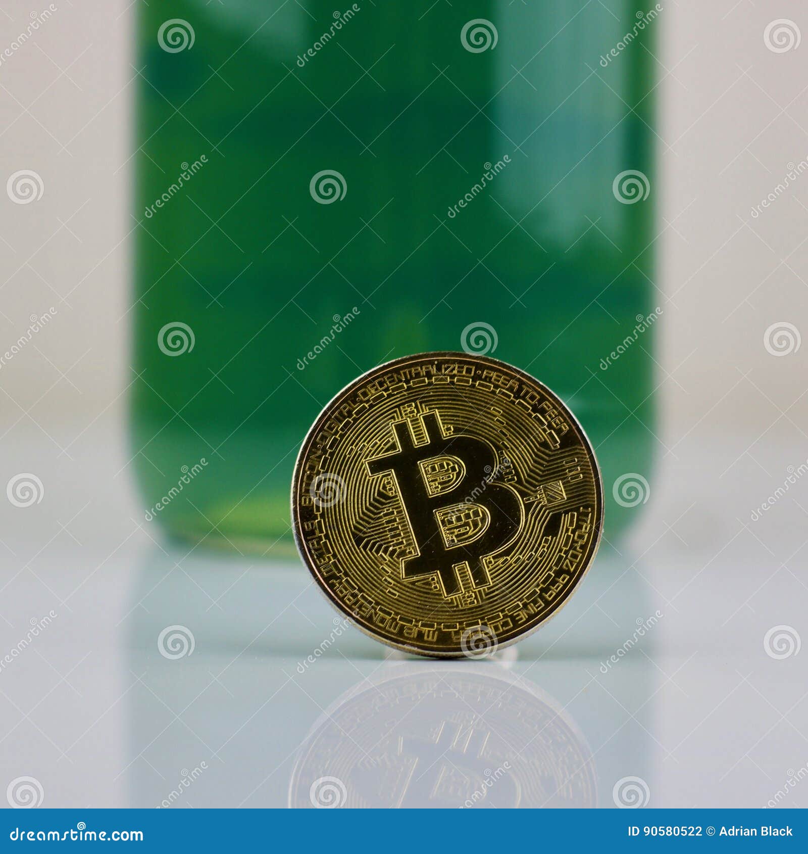 Gold Bitcoin Coin and Green Bottle Stock Photo - Image of bitcoin ...