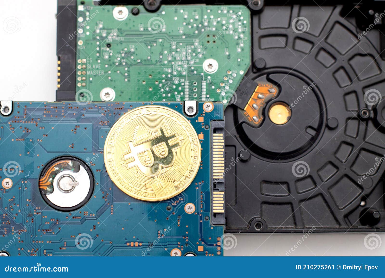 Gold Bitcoin Coin on a Hard Disk Drive Stock Image - Image of coin ...