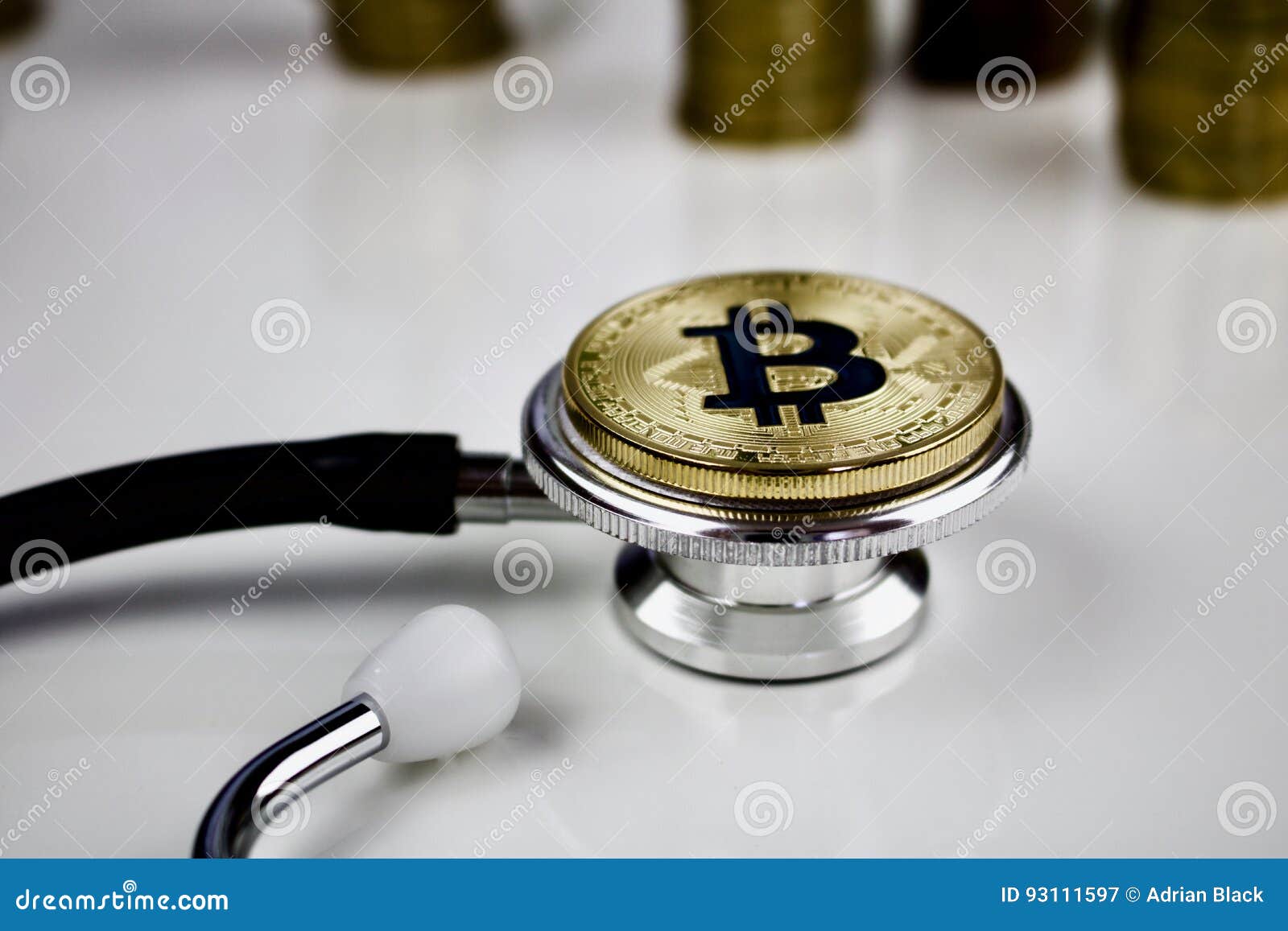 Gold Bitcoin Coin in Medical Concept Stock Image - Image of currency ...