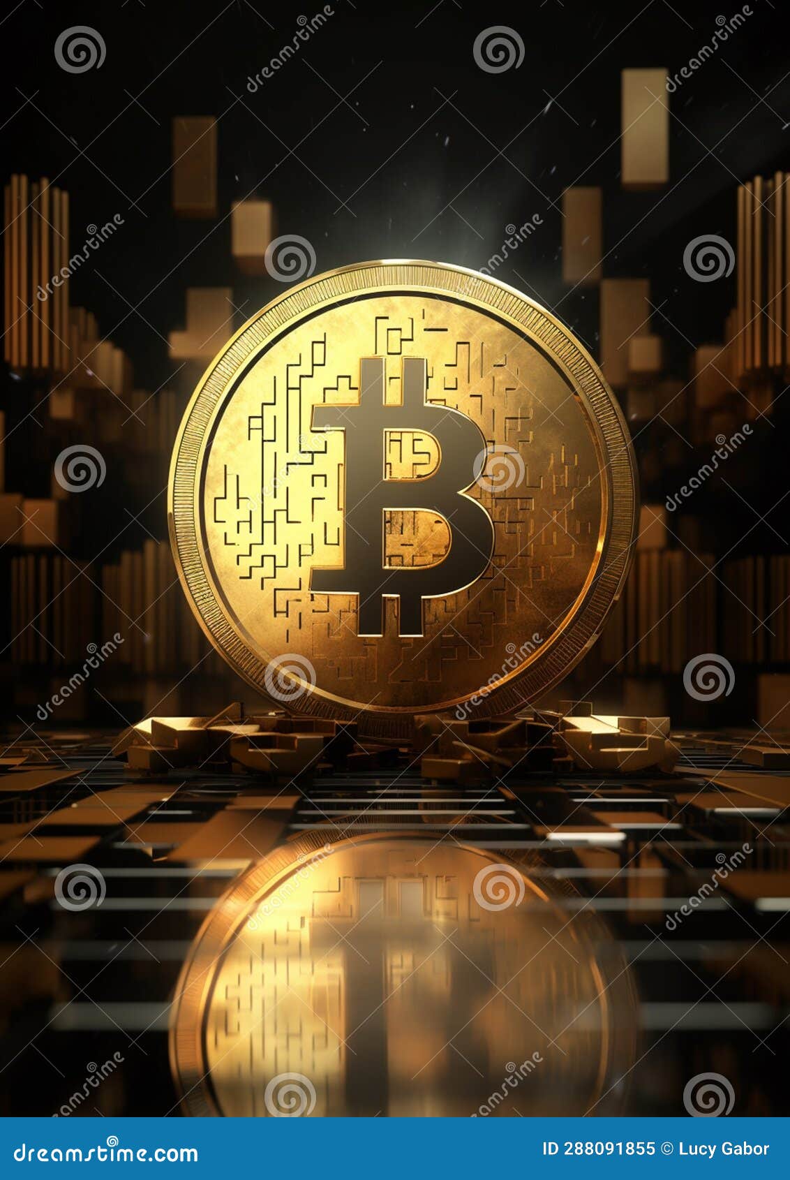A Gold Bitcoin Coin in a Gold Safe Stock Illustration - Illustration of ...
