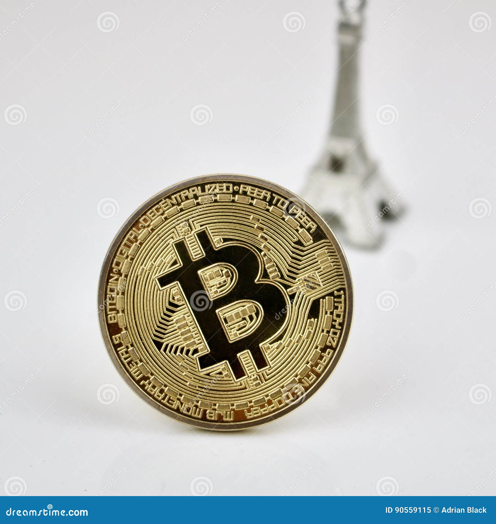 Gold Bitcoin Coin and Silver Tower Stock Image - Image of digital ...