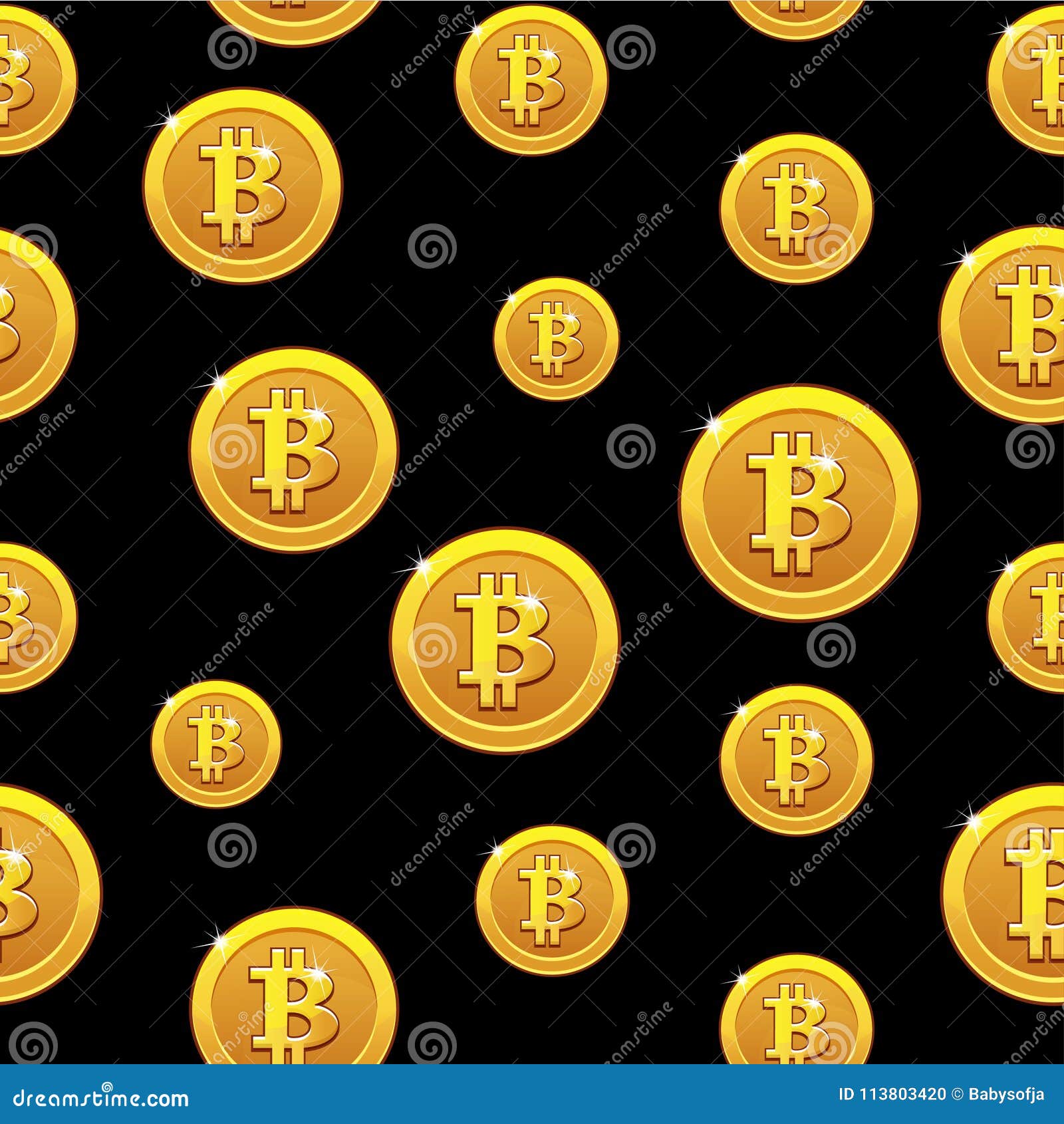 Gold Bitcoin Coins Seamless Pattern. Digital Internet Currency, Vector ...