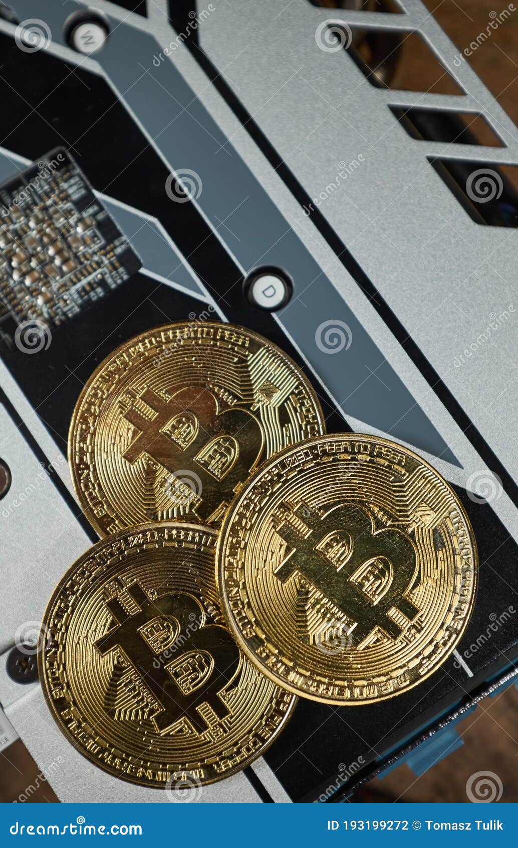 Gold Bitcoin on Electronic Graphic Card Stock Photo - Image of ...