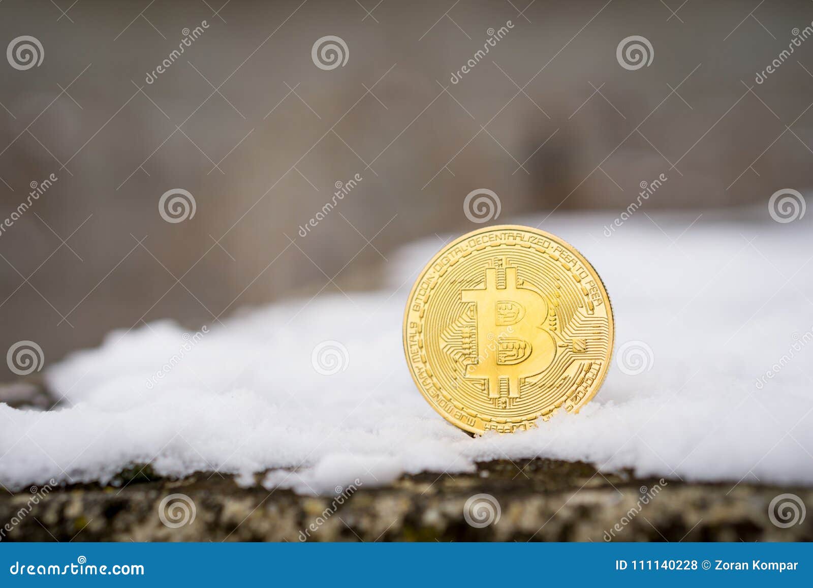 Gold Bitcoin Placed in Snow on Concrete. Isolated Scene of Cryp Stock ...