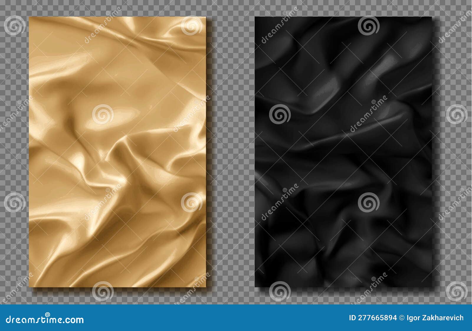 Gold And Black Cloth. 3d Realistic Textures, Vector Set. Isolated On ...