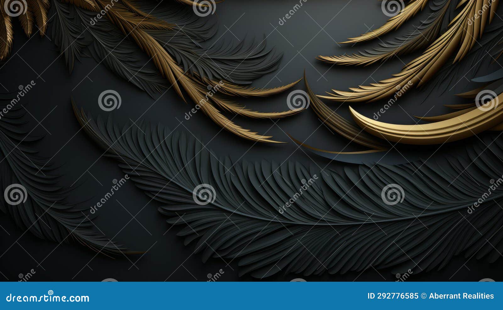 Gold and Black Feathers on a Black Background Stock Illustration ...