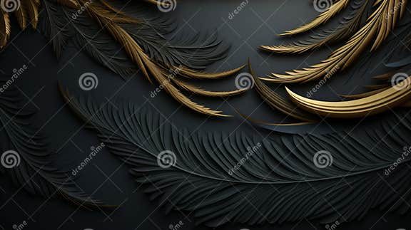 Gold and Black Feathers on a Black Background Stock Illustration ...