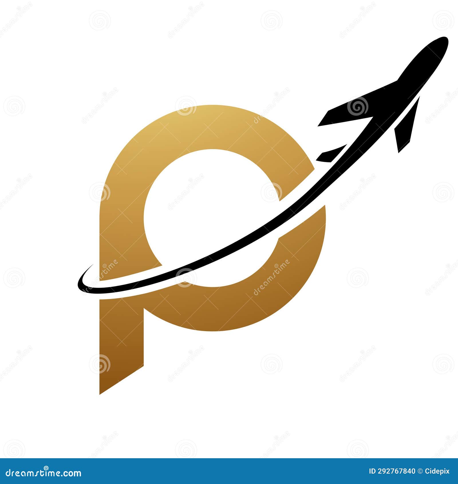 Gold and Black Lowercase Letter P Icon with an Airplane Stock Vector ...