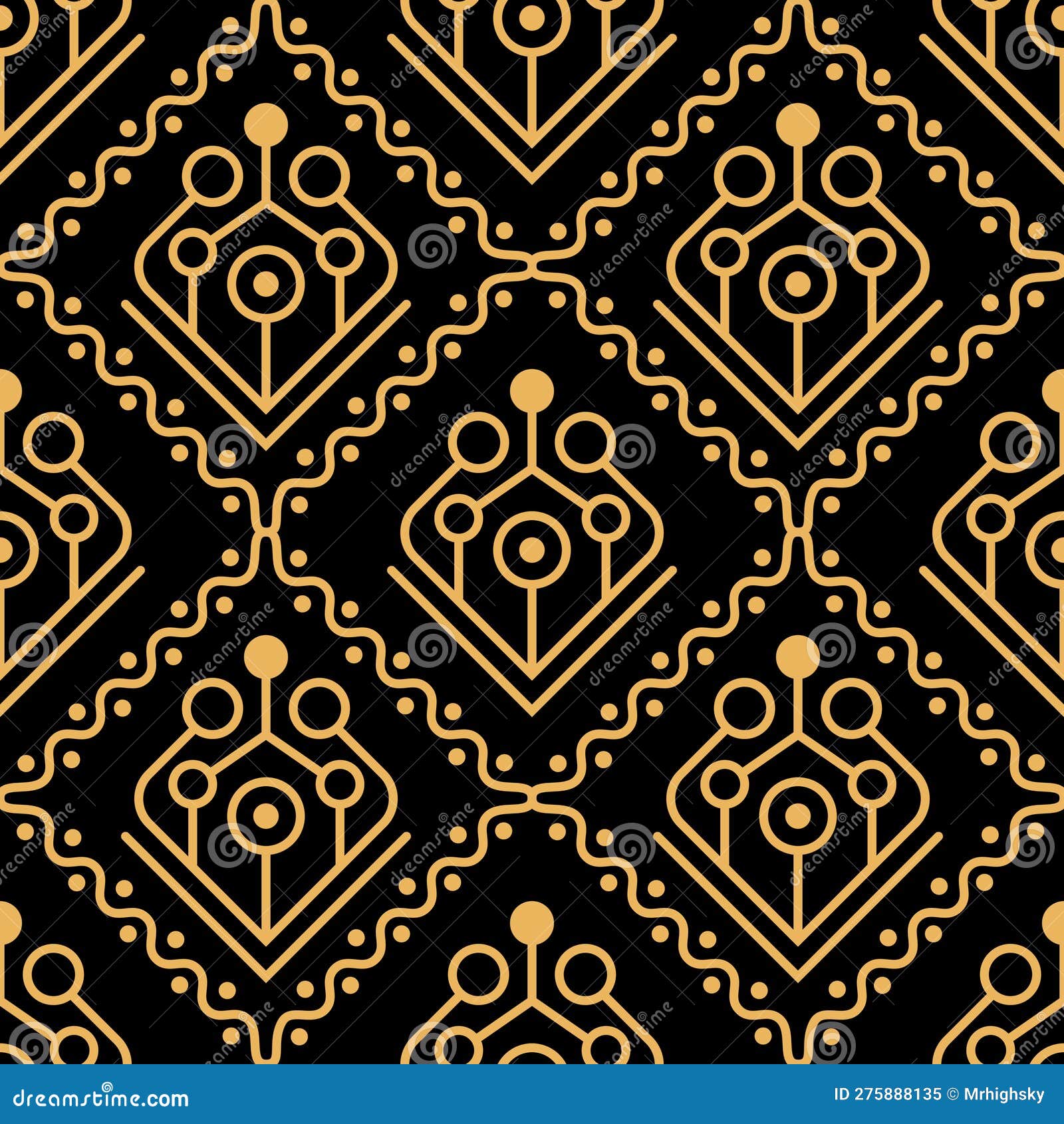 Gold and Black Luxury Antique Damask Pattern Stock Vector ...