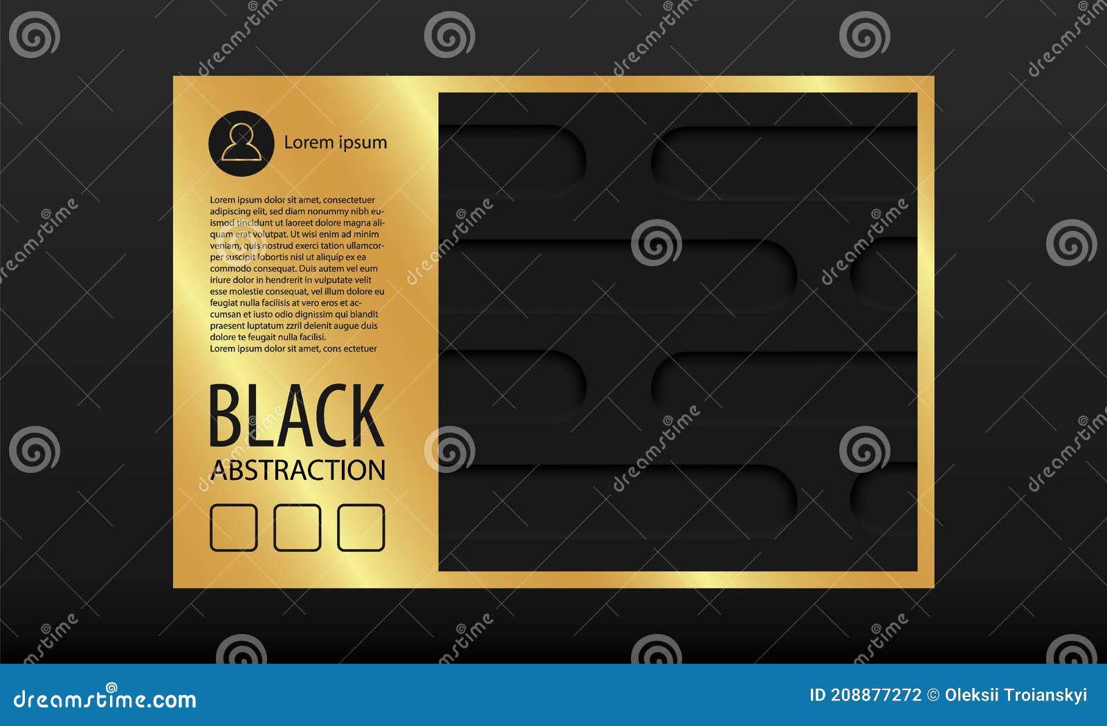 Gold and Black Neomorphism Background. Vector Dark Rounded Bricks in ...