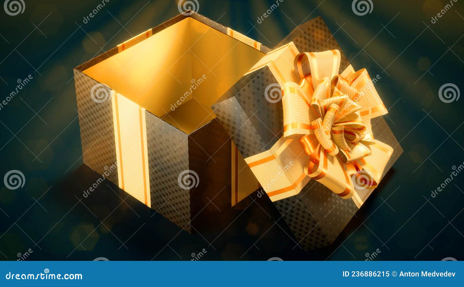 Gold and Black Opened Giftbox on Blue - Abstract 3D Illustration Stock ...