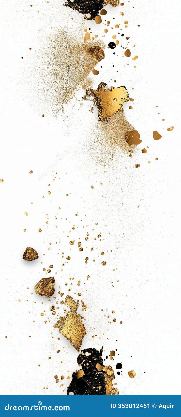 Gold and Black Paint Splattering on White Canvas Background. Sprinkled ...