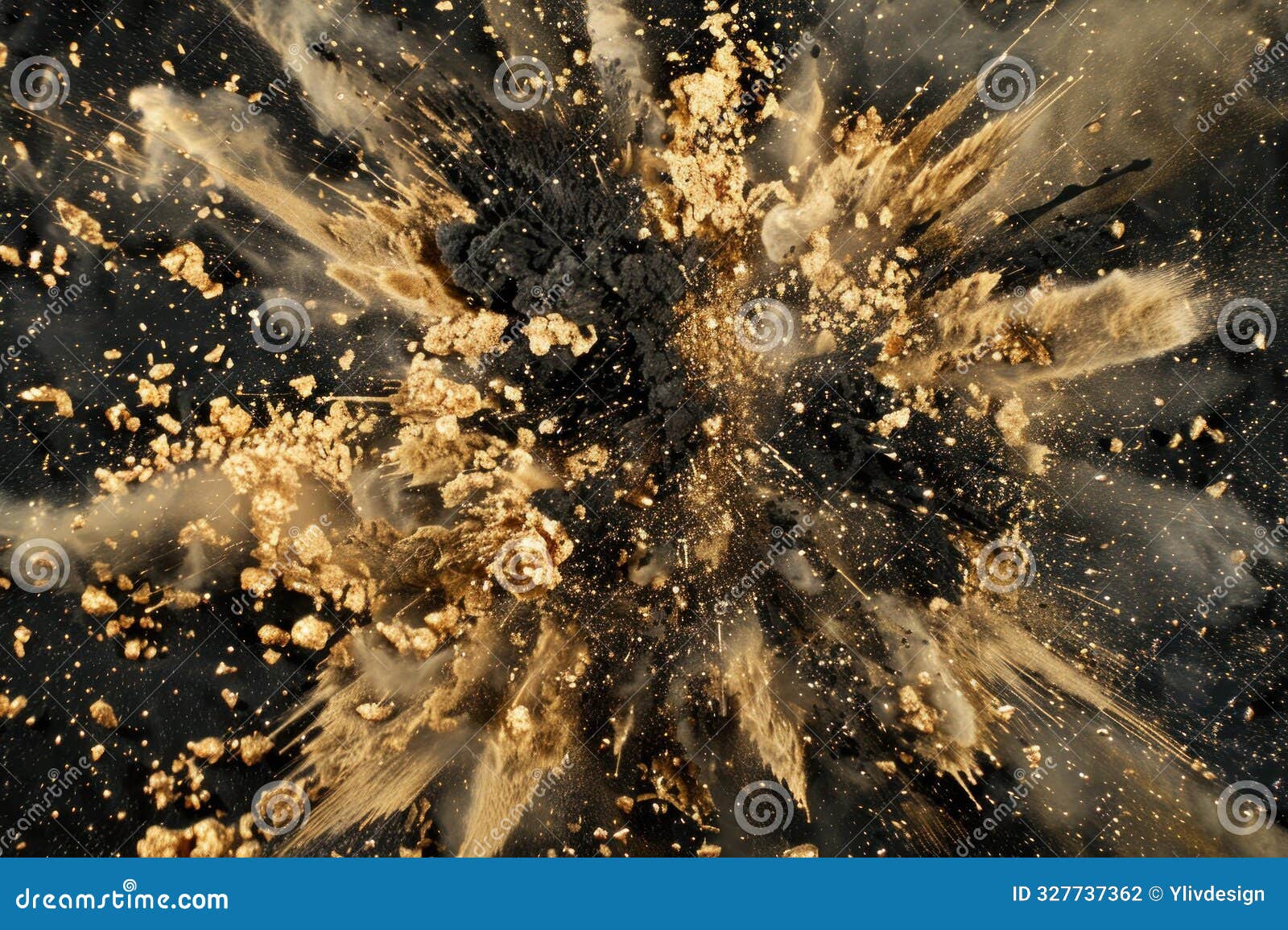 Gold and Black Particles Exploding from the Center Creating a Big Bang ...
