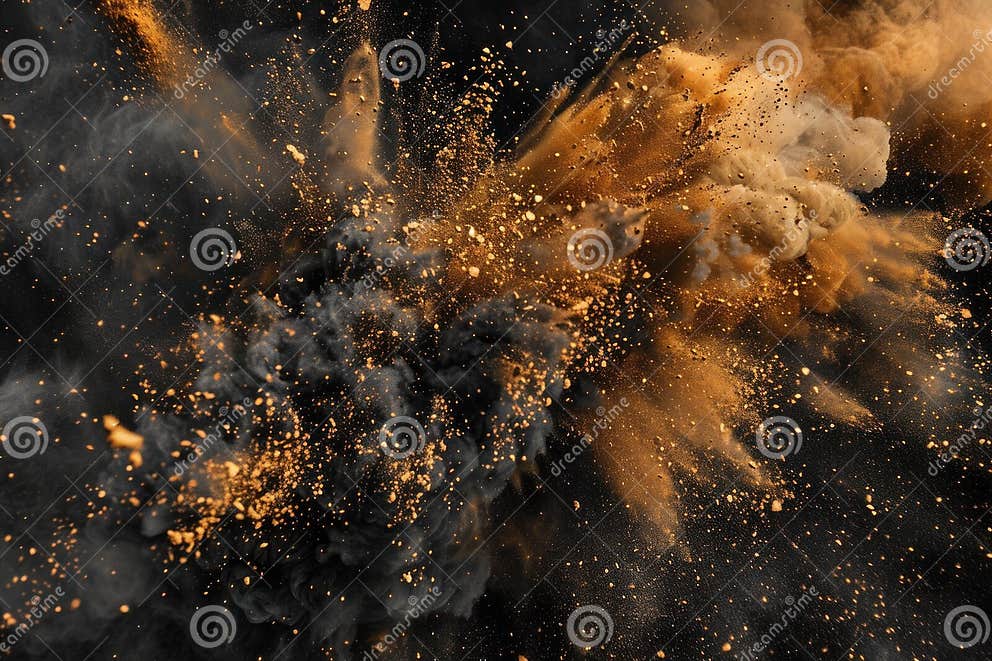 Gold and Black Powder Exploding, Creating a Dynamic and Abstract Cloud ...