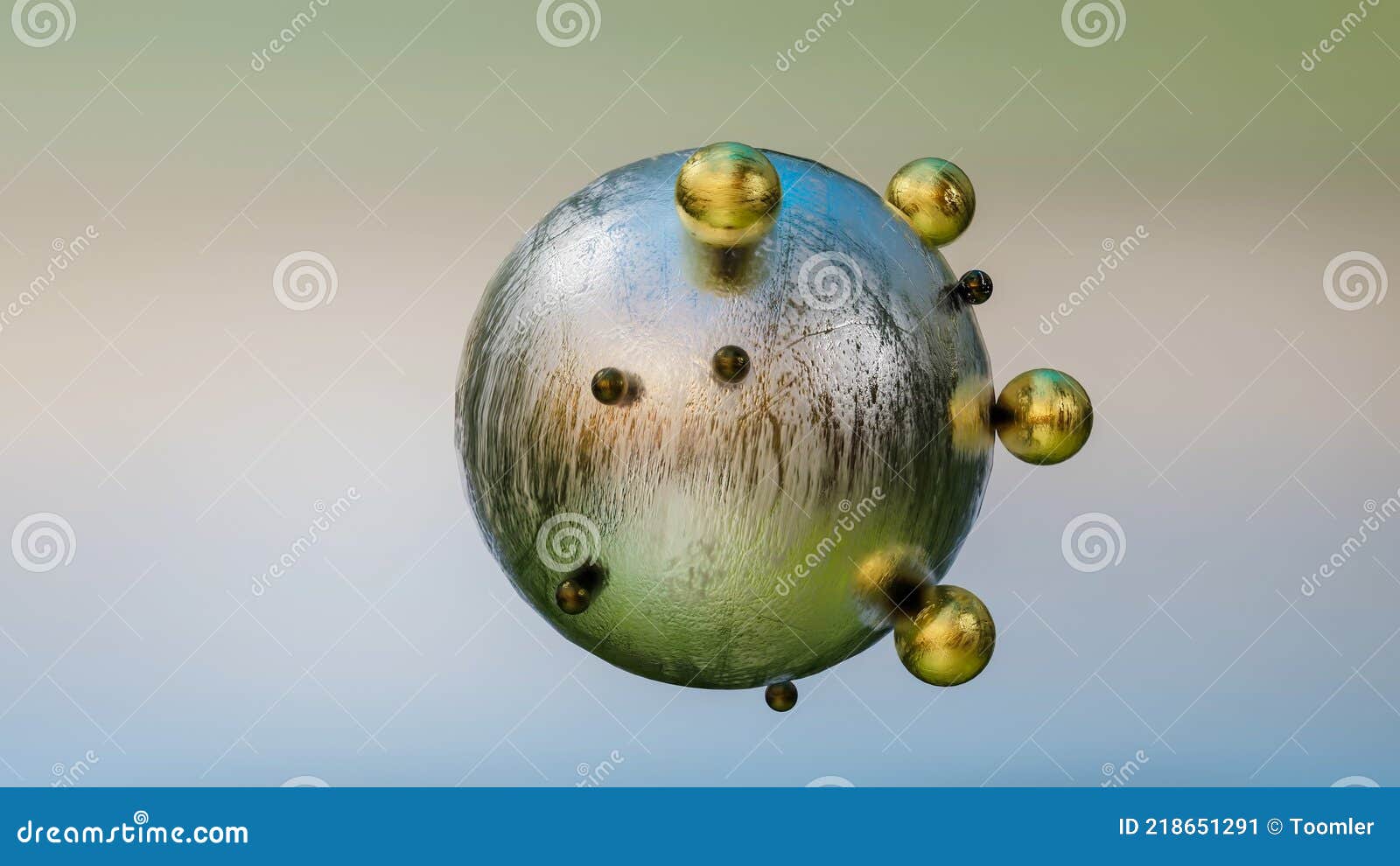 Gold and Black Small Balls on the Surface of a Silvery Large Sphere ...