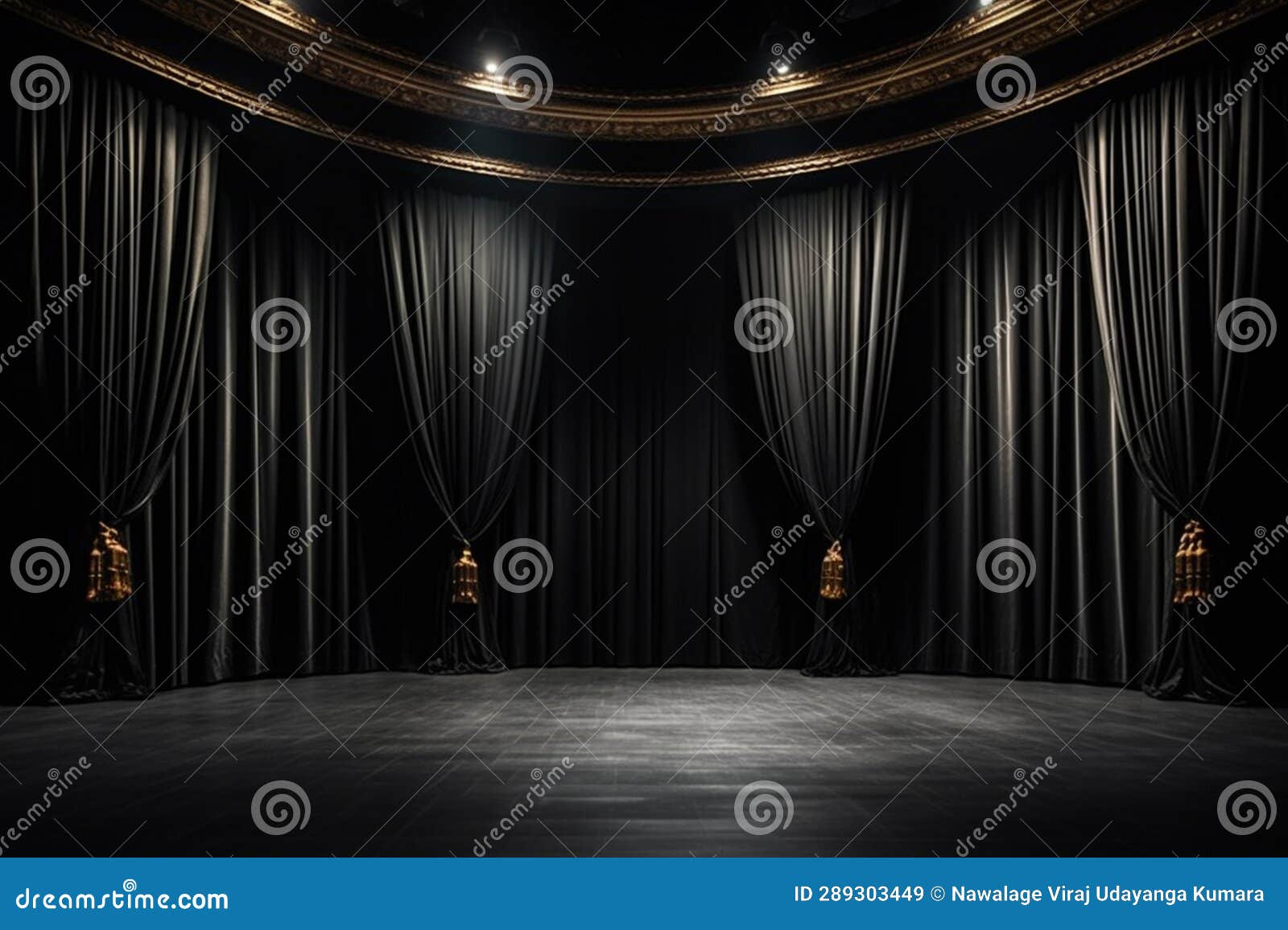 Gold and Black Stage with Drapes. Generative Ai Stock Illustration ...