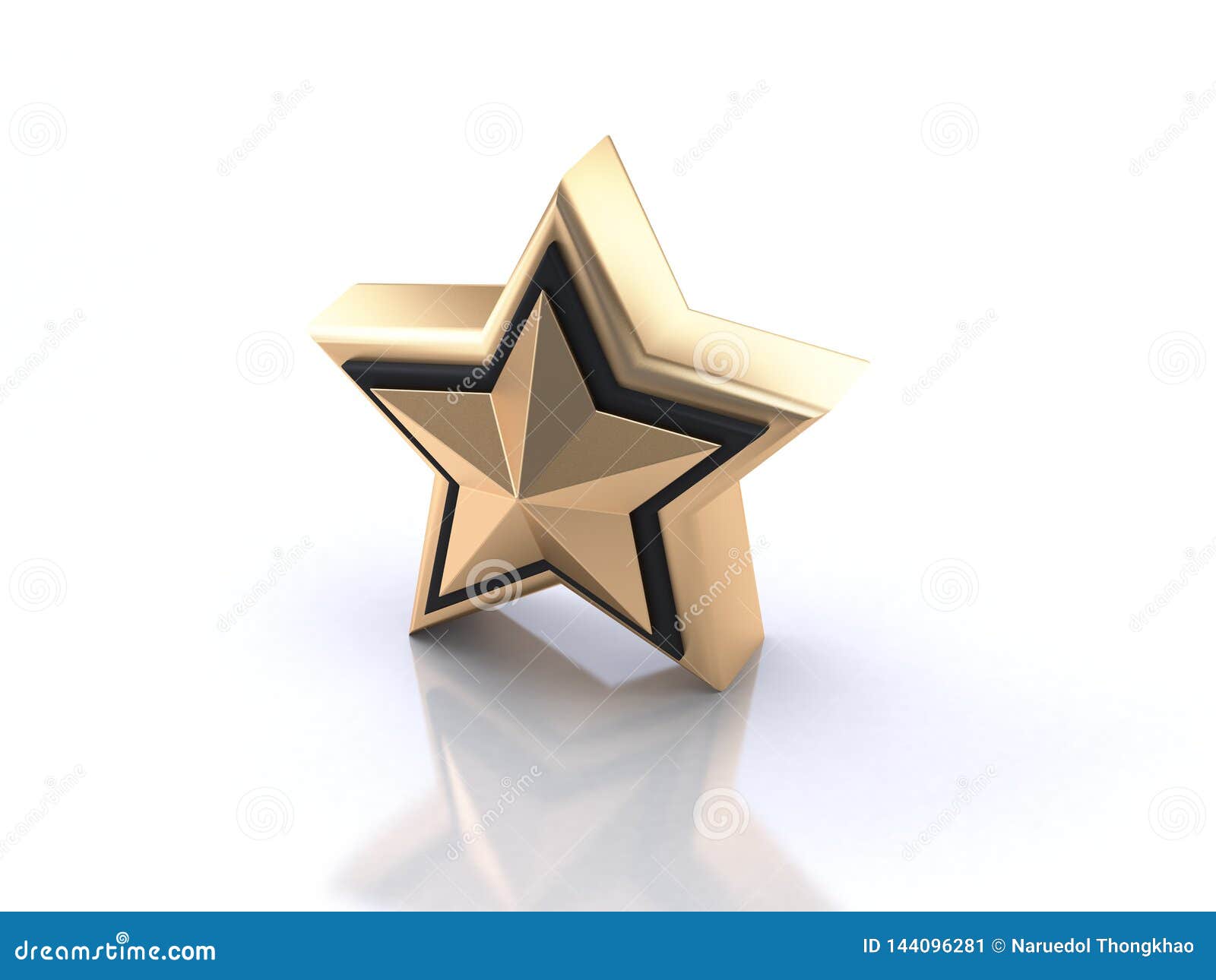 Gold Star White Floor Reflection 3d Rendering Stock Illustration ...