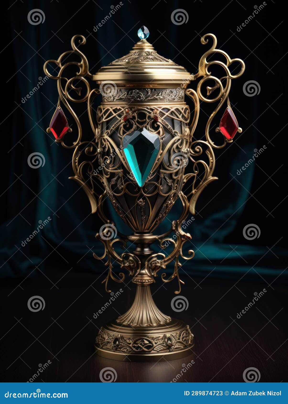 A Gold and Black Trophy with a Blue Gem Stock Illustration ...