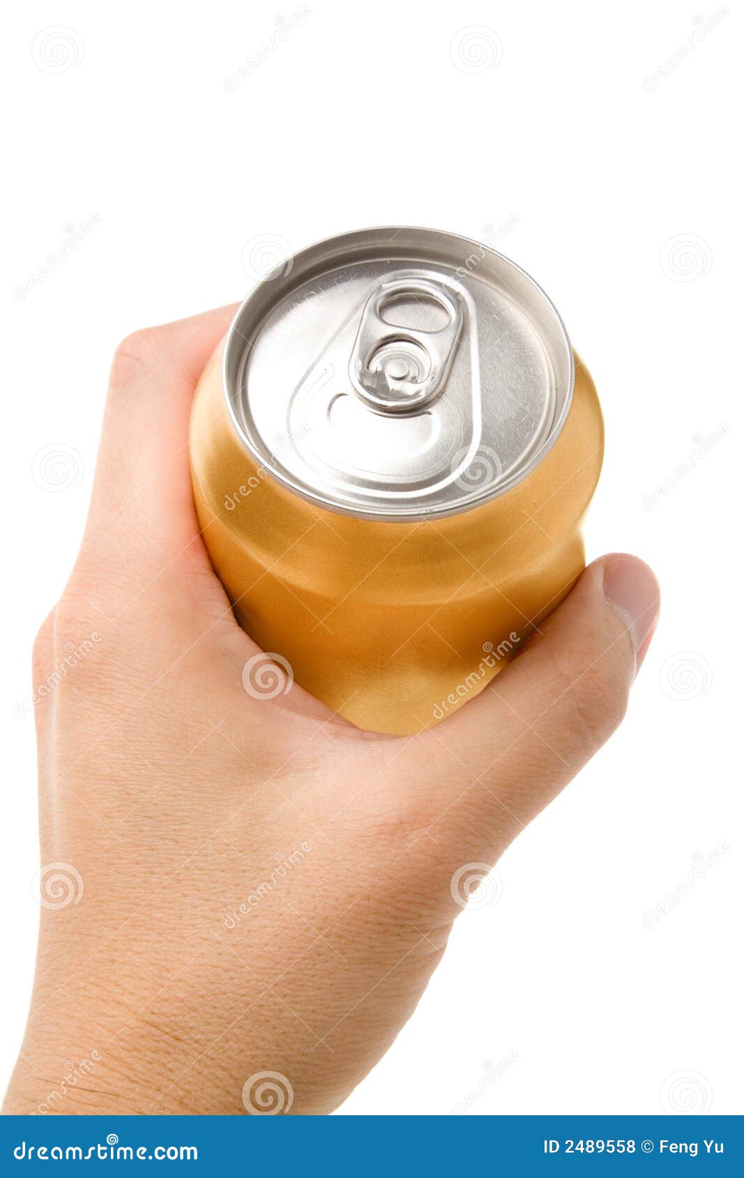 Gold blank soda can stock photo. Image of hand, steel - 2489558