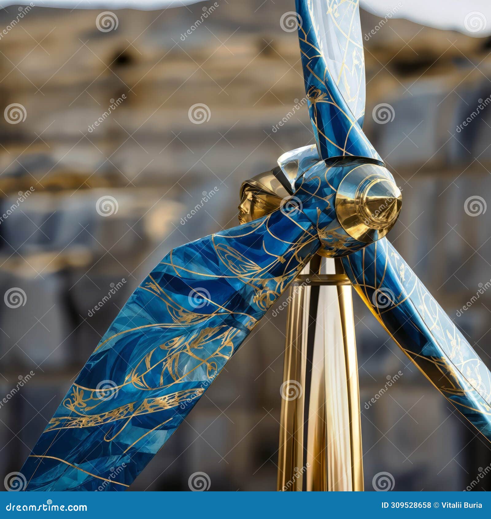 Abstract Blue and Gold Sculpture on a Pole., Generative Ai Stock ...
