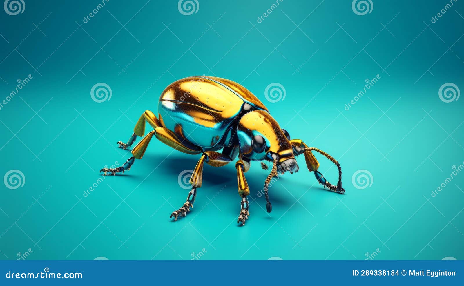A Beautiful Golden and Blue Bug on a Vibrant Blue Background Stock ...